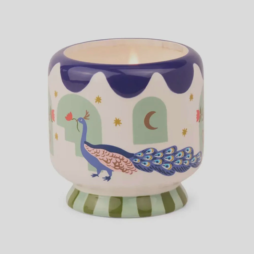 Adopo 8 oz Peacock Ceramic Candle - Misted Lime